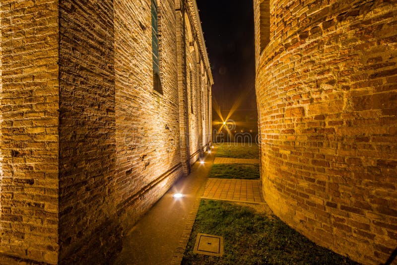 Night Side View of Ancient Parish Church Stock Image - Image of bell ...
