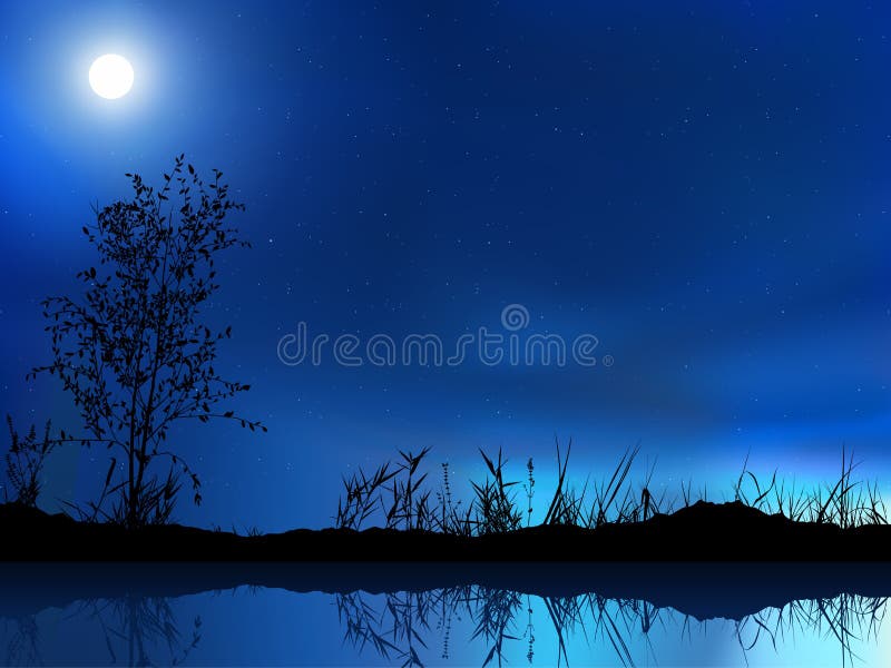 Romantic night landscape stock illustration. Illustration of romance ...