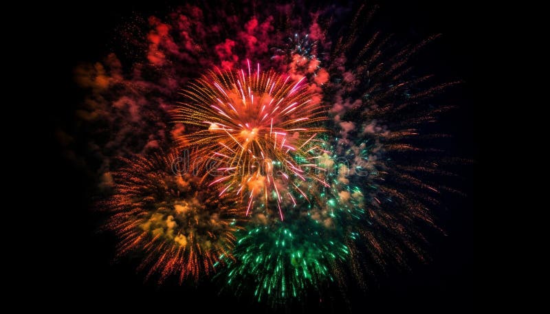 Night Sky Ablaze with Multi Colored Fireworks Exploding Generative AI ...