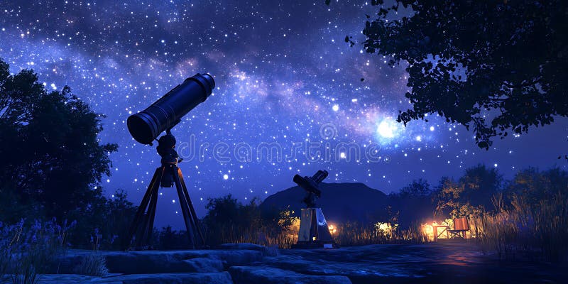 Night Sky Astrophotography Telescope Under the Stars Stock Illustration ...