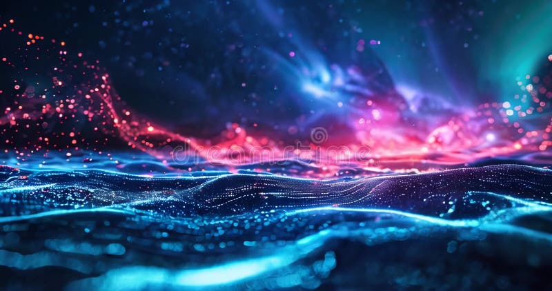 Night Sky Aurora Borealis Merging with Digital Data Streams, Showcasing ...