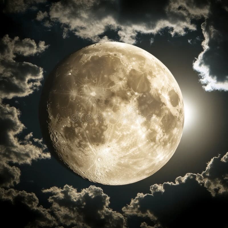 The Night Sky with a Beautiful Full Moon Stock Illustration - Illustration of cloudy, shine ...