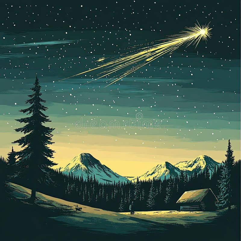 Night Sky, Cabin, Mountains, Stars, Shooting Star Stock Photo - Image ...