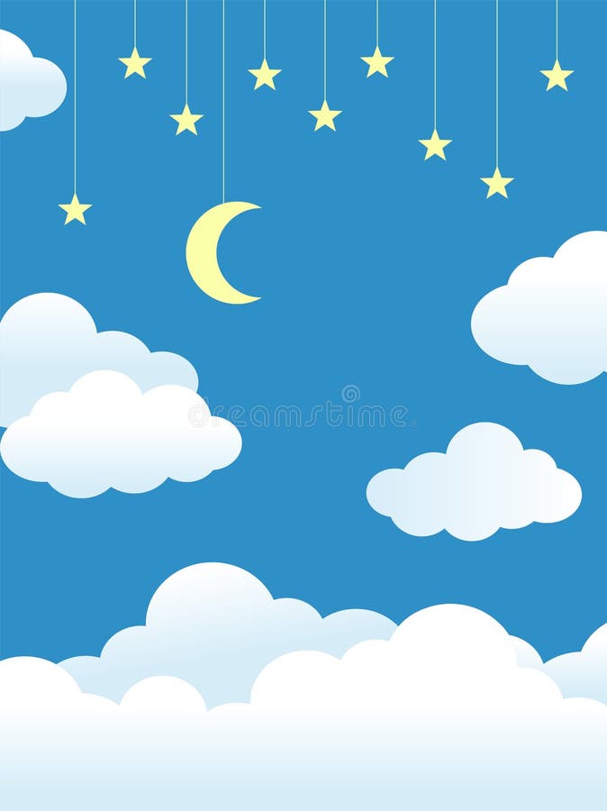 Night Sky Clouds Stars Moon on String. Blue Background Stock Vector ...