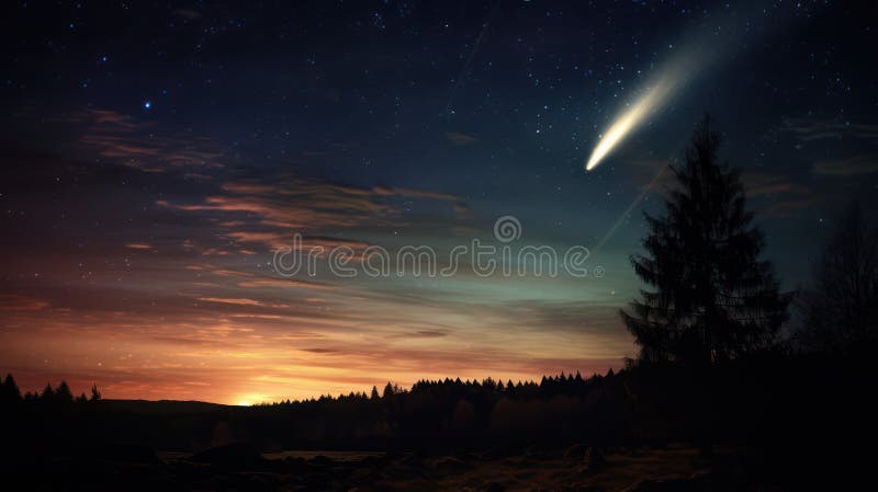 Night Sky with Comet Created with Generative AI. Bright Glowing Meteor ...