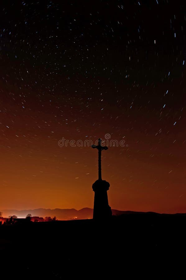 Night Sky with Cross Silhouette Stock Image - Image of horizon ...