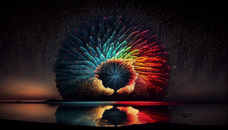 Night Sky Exploding Abstract Multi Colored Celebration Illustration ...
