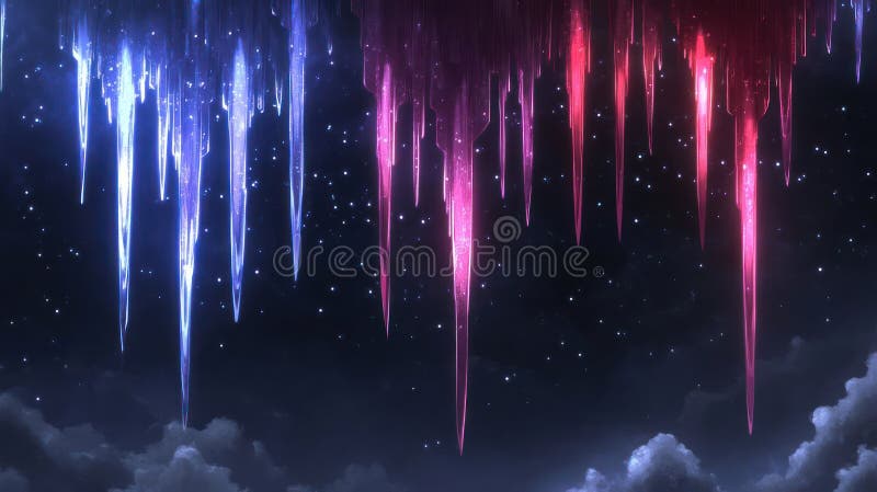 A Night Sky Filled with Colorful, Icicle-like Formations Against a ...
