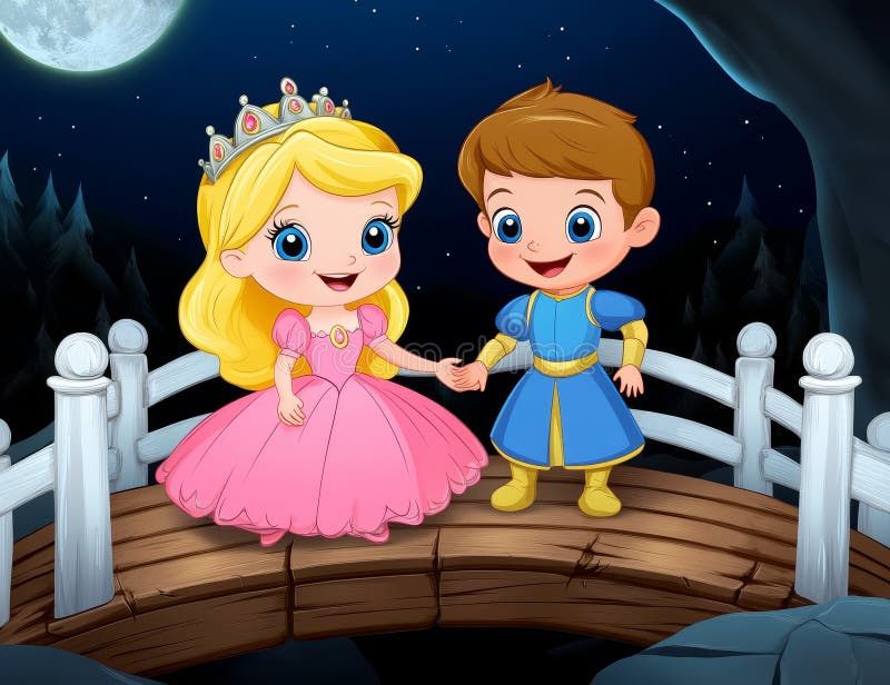 The Night Sky is Filled with a Princess and Prince Cartoon Stock Photo ...