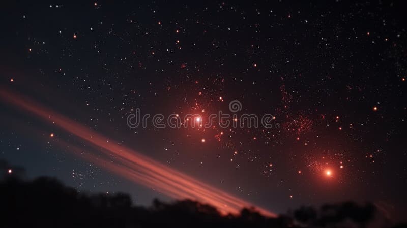 A Night Sky Filled with Stars and a Bright Red Light Stock Illustration ...