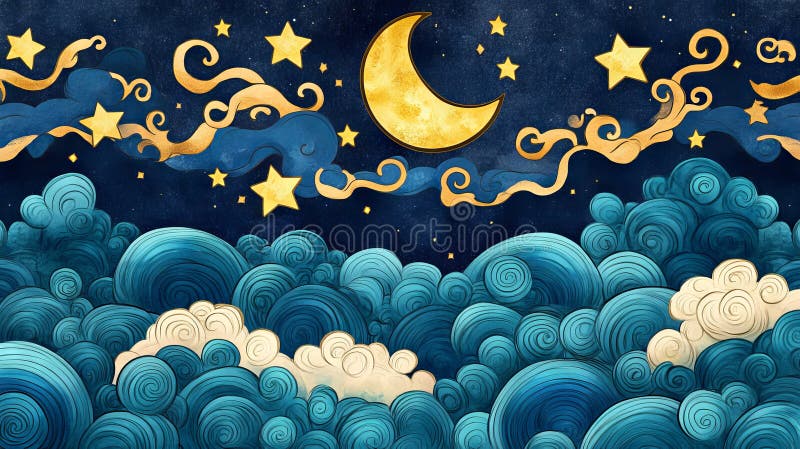 The Night Sky, Filled with Stars and Clouds, is Lit by a Shining ...