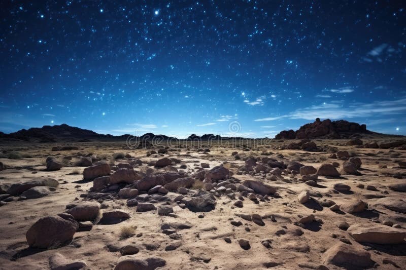 Night Sky Filled with Stars Over Rocky Desert Stock Photo - Image of ...