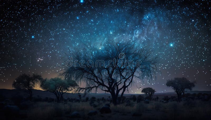 A Night Sky Filled with Stars and a Tree with No Leaves. Stock ...