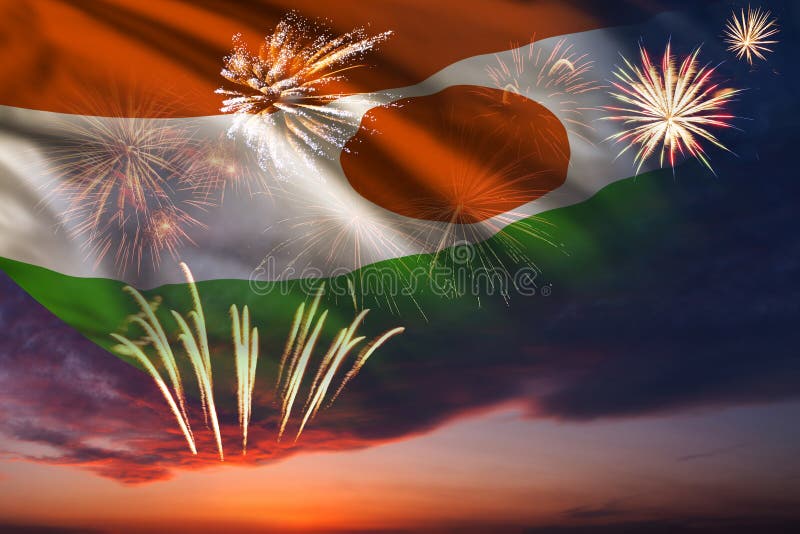 Night Sky with Fireworks and Flag of Niger Stock Image - Image of ...
