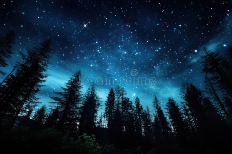 Night Sky in Forest, View of Star on Night Sky through Tree Brunches ...