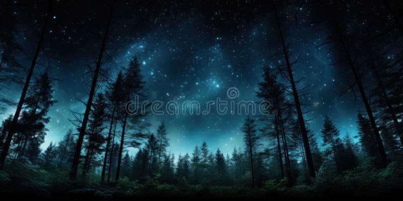 Night Sky in Forest, View of Star on Night Sky through Tree Brunches ...