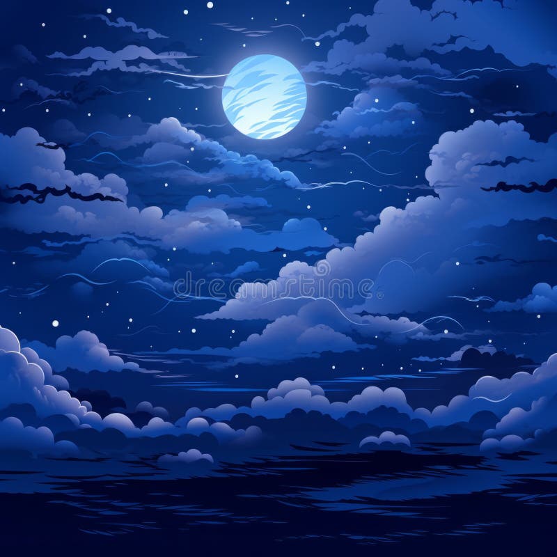 Night Sky with Full Moon and Clouds Vector Illustration Stock ...