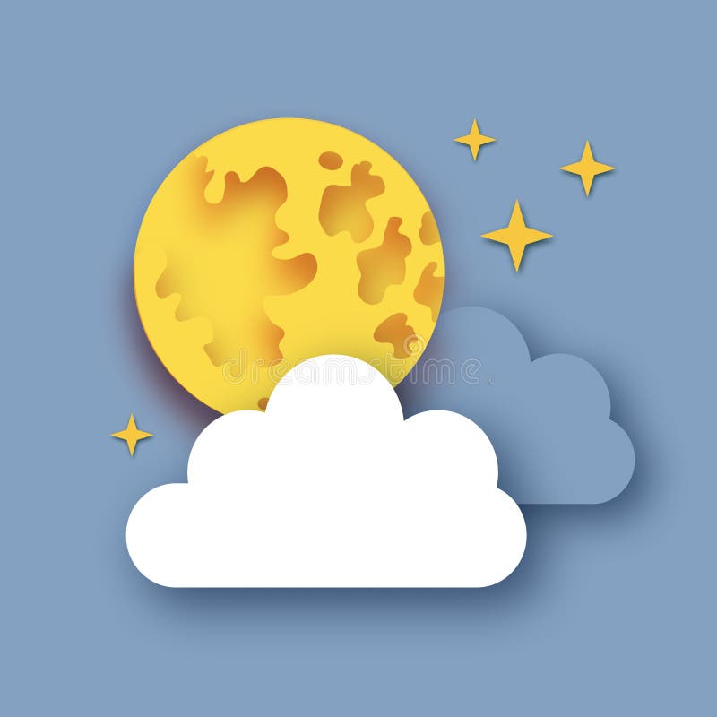 Night Sky with Full Moon. Cloudy Sky. Stars. Paper Cut Weather Stock ...