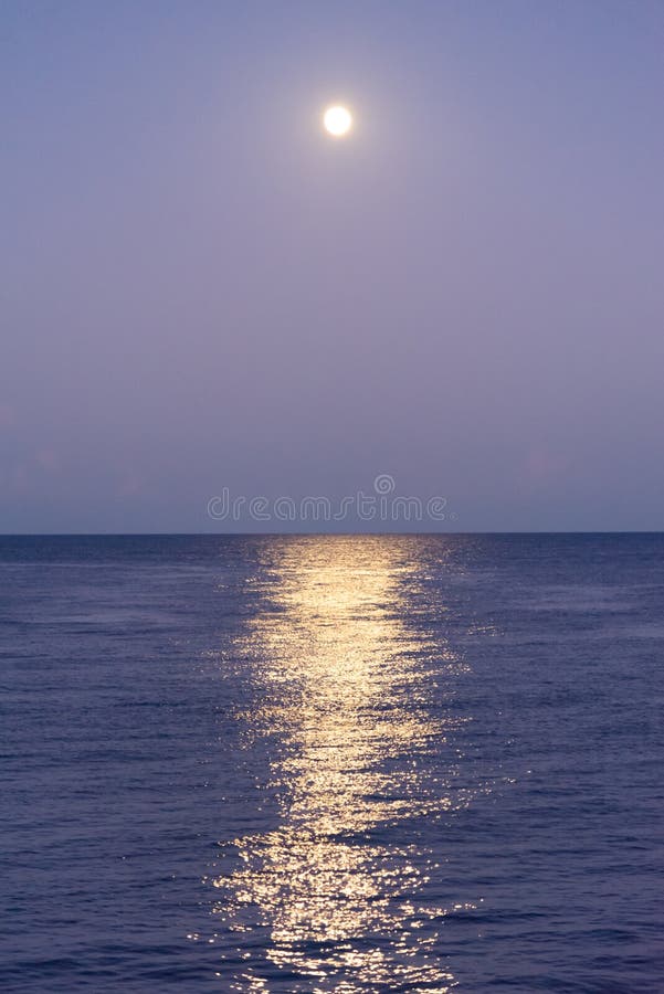 Night Sky with Full Moon and Reflection in Sea Stock Photo - Image of ...