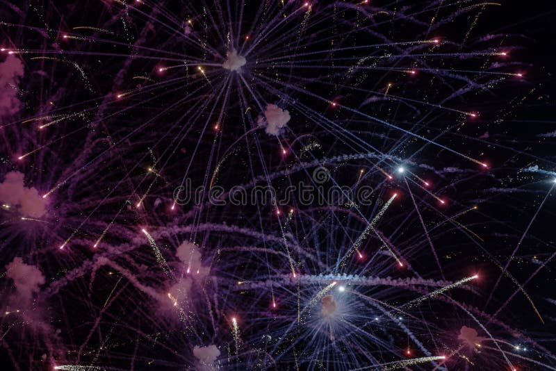 Night Sky Full of Red Firework Sparks and Smoke Stock Image - Image of ...