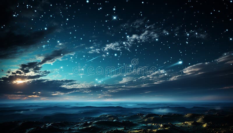 Night Sky, Galaxy, Stars Illuminate Tranquil Mountain Peak Generated by ...