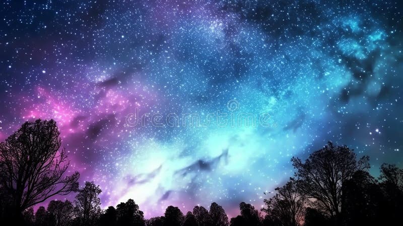 Night Sky Glows with Galaxy Mystical Silhouette Background Stock ...