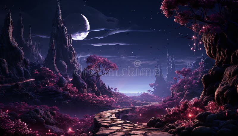 Night Sky Glows with Mysterious Galaxy, a Futuristic Space Journey ...