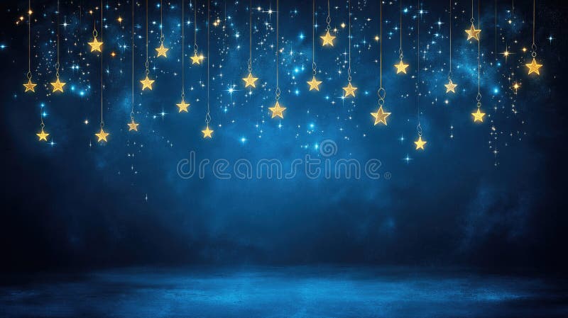 Night Sky Hanging Stars Against Deep Blue Cosmic Background Stock ...