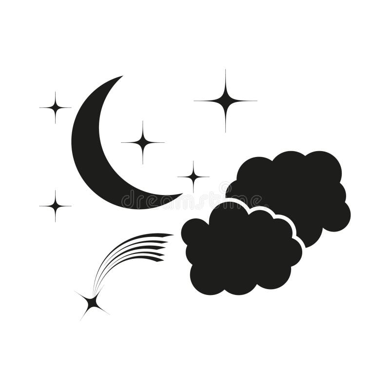 Night Sky Icon. Moon and Clouds. Stars and Shooting. Vector Abstract ...