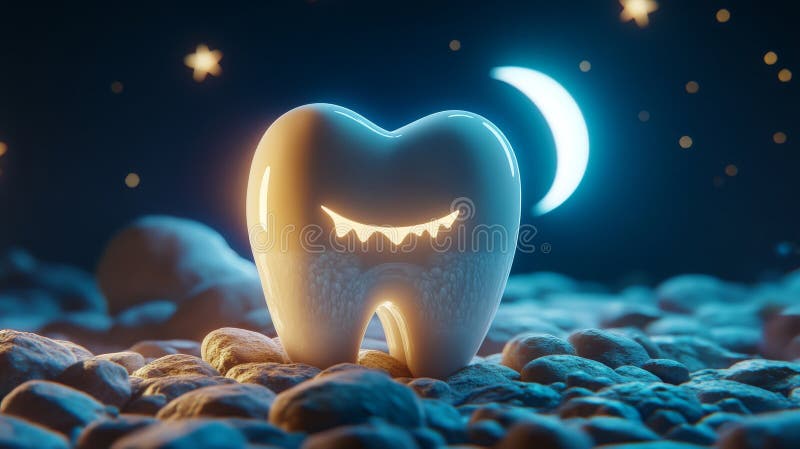 A Night Sky Illuminated by the Moon, Showcasing a Shaped Tooth Against ...