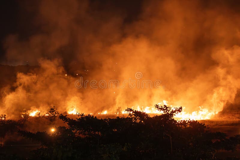 Wildfire Burning in the Distance on a Dark Night Stock Image - Image of ...