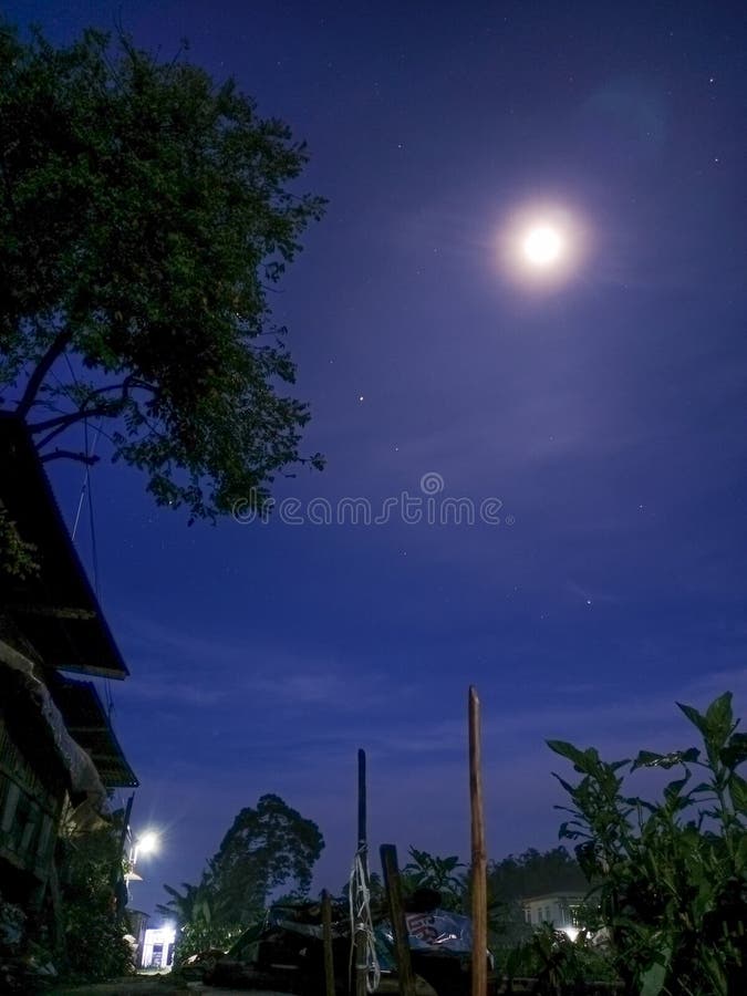 Night Sky of Indonesia Village Stock Image - Image of night, tree ...