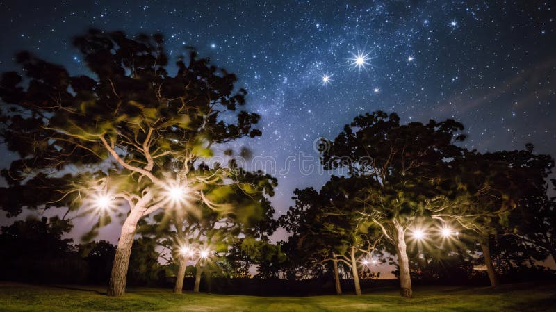 Night Sky Landscape, Starry Night Over Illuminated High Quality Image ...