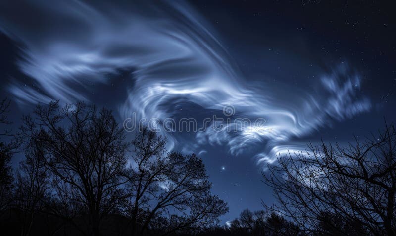 Night Sky with Lenticular Clouds, Strong Winds Stock Image - Image of ...