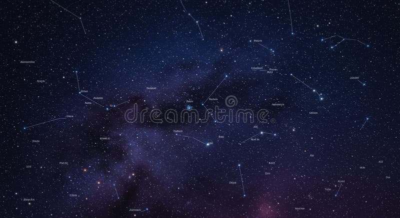 Night Sky Map Displaying Various Constellations with Labeled Stars. the ...