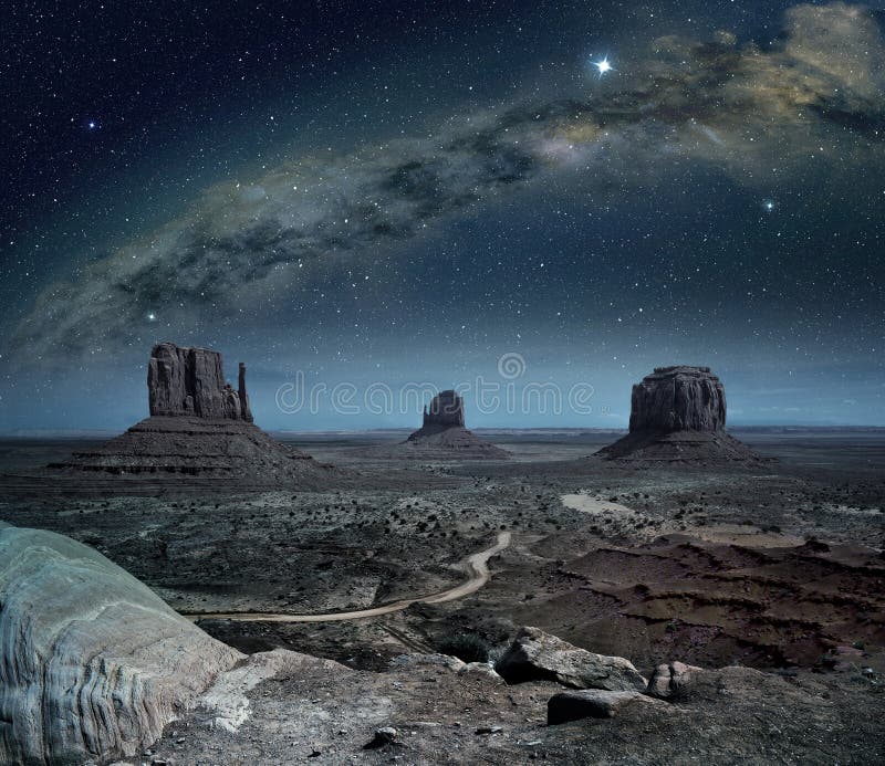 Panoramic View Of Monument Valley At Night Stock Photo - Image of ...