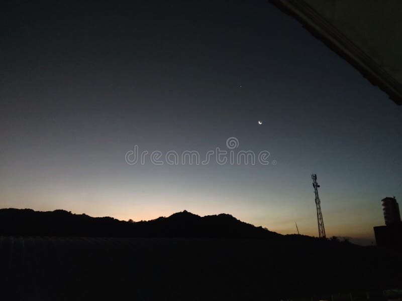 Night Sky with Moon and Stars in the City Stock Photo - Image of stars ...