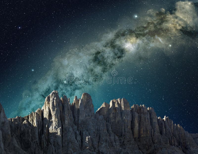 Night Sky in Mountain Landscape Stock Photo - Image of nebula, light ...