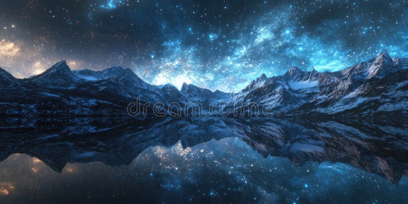 Night Sky Mountains Lake Reflection Stars Wallpaper Stock Illustration ...