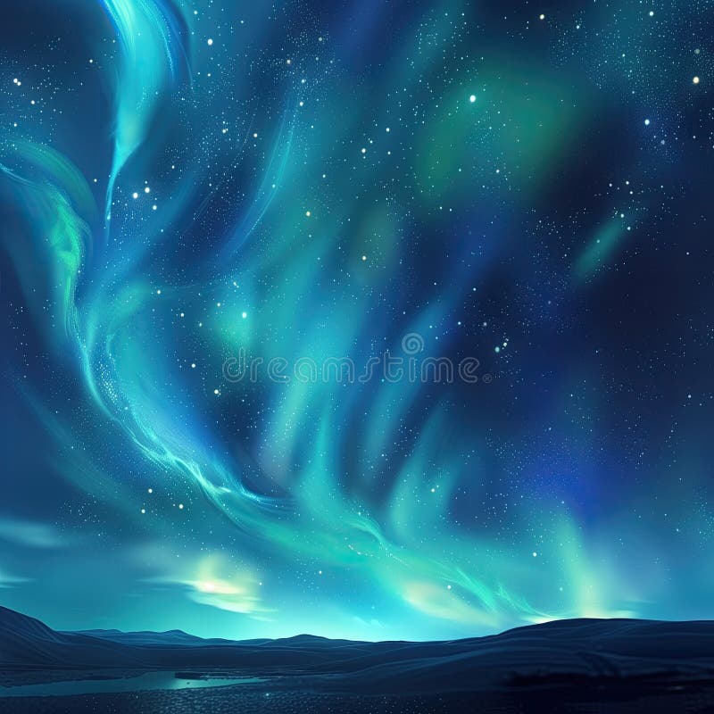 Night Sky with Northern Lights, Aurora, Winds Stock Illustration ...