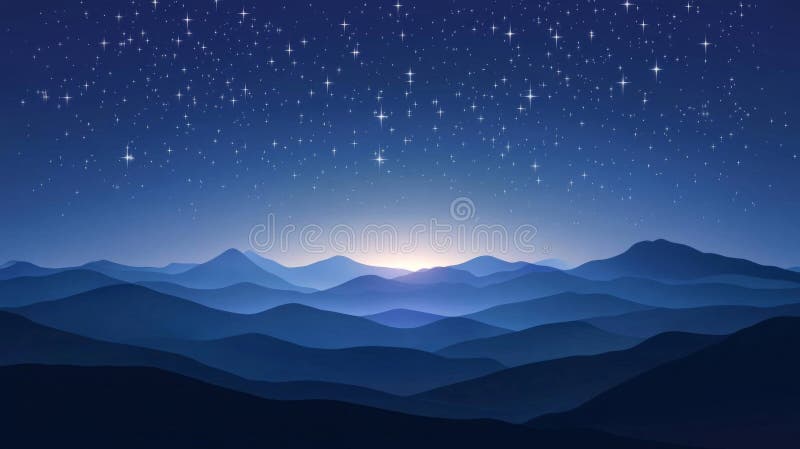 Night Sky Over Blue Mountains at Sunrise Stock Illustration ...