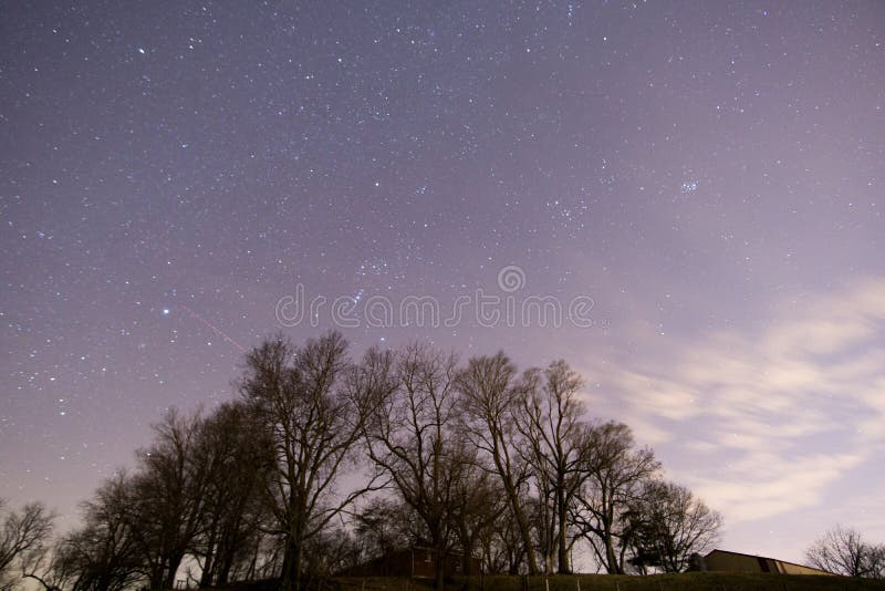 Night Sky Over a Farm House Stock Photo - Image of falling, hidden ...