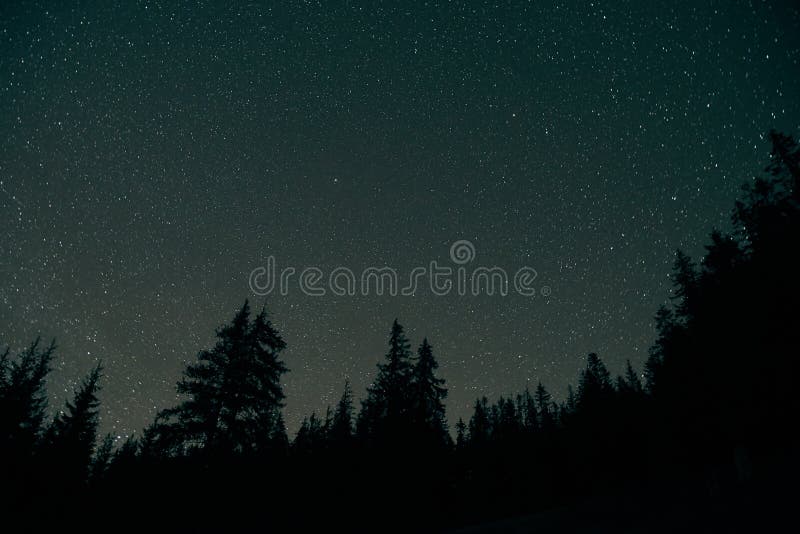 Night Sky Over Rural Landscape. Beautiful Night Starry Sky Stock Photo ...