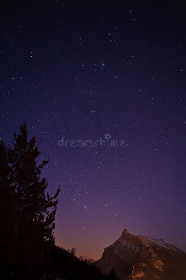 The Night Sky Over the Town of Banff in Banff National Park Stock Image ...