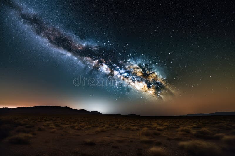 Night Sky Over Vast Desert, with the Milky Way Shining Brightly Stock ...