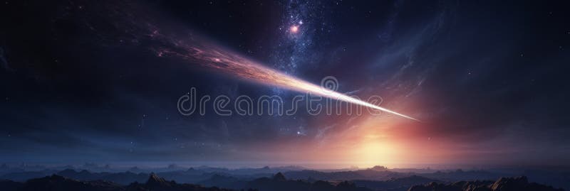 Night Sky Panorama with Meteor and Galaxy View. Generative AI Stock ...
