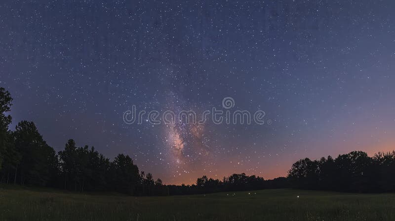 Night Sky Panorama with Milky Way Galaxy Over a Field Stock Photo ...