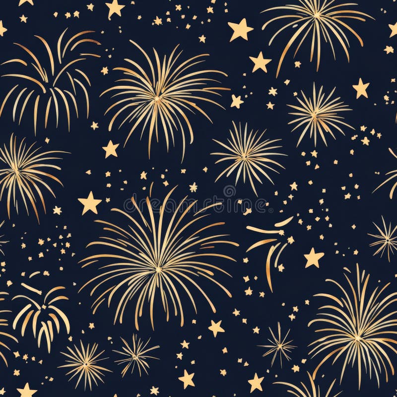 Night Sky Pattern Filled Golden Fireworks Glowing Stars Stock Photos ...
