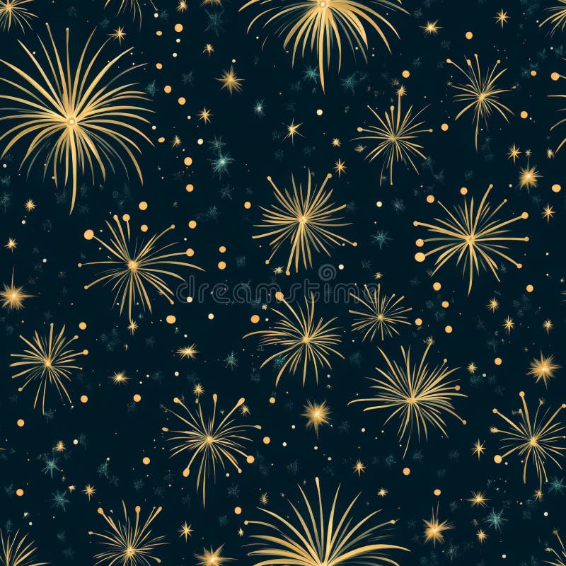 A Night Sky Pattern Filled with Golden Fireworks and Glowing Stars ...
