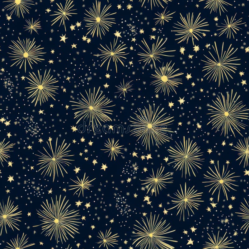 A Night Sky Pattern Filled with Golden Fireworks and Glowing Stars ...